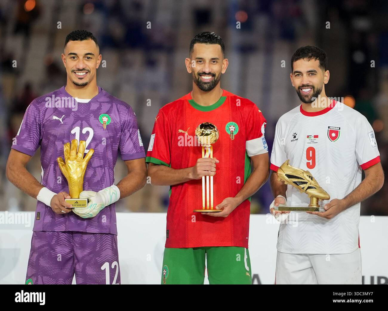 Doha, Qatar. December 18 2025: Morocco and Jordan football players on ...
