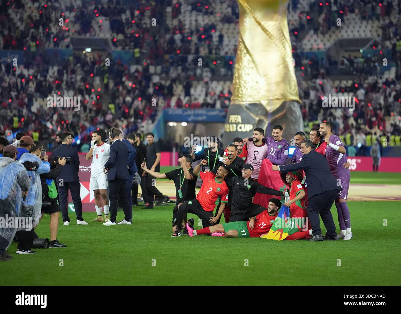 Doha, Qatar. December 18 2025: Morocco and Jordan football players on ...