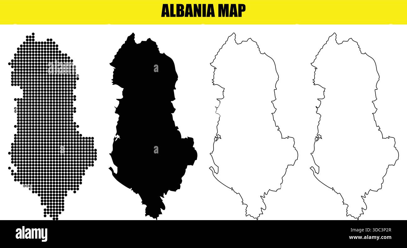 Detailed albania map in various styles including halftone dot pattern ...