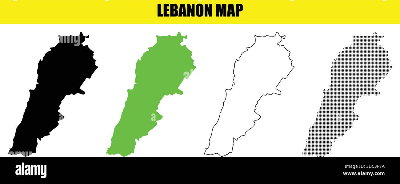 Vector map of Lebanon presented as a set of styles including a solid ...