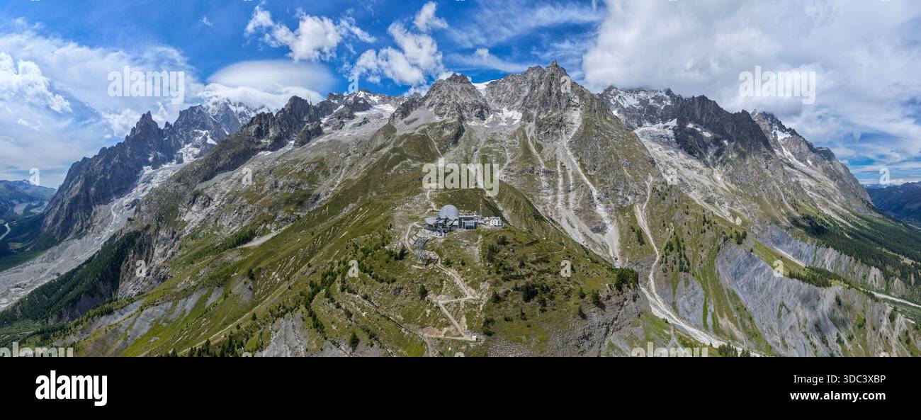 Aerial view of the Skyway Monte Bianco Pavillon du Mont Frety station ...