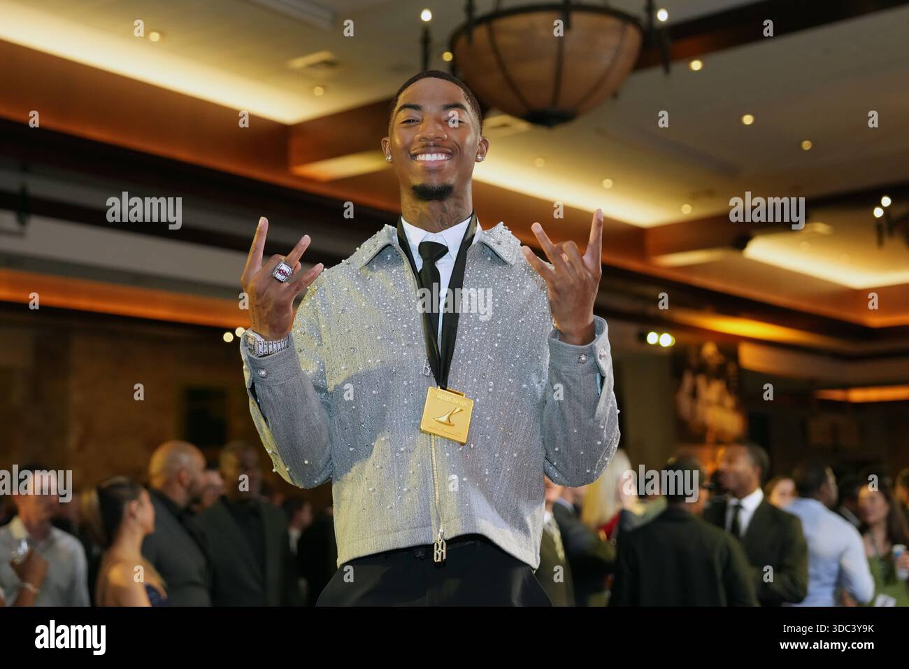 Jordan Anthony of Arkansas poses during the Bowerman Award Presentation ...