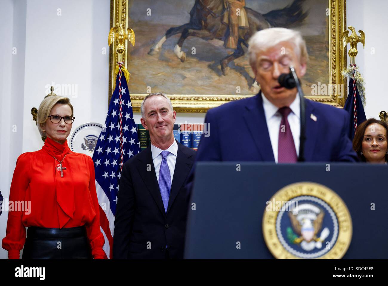 GSK CEO Emma Walmsley (L) and Gilead Sciences CEO Daniel O’Day (2-L ...