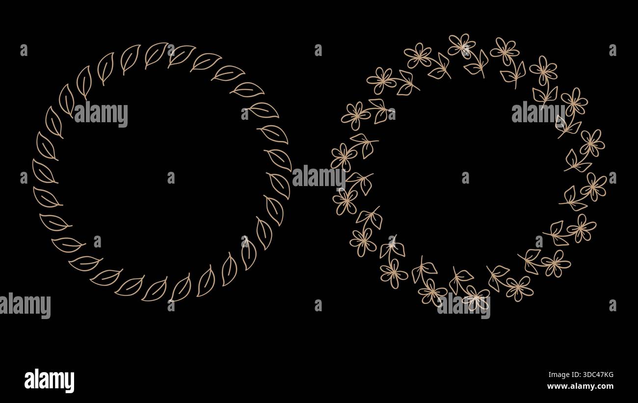 Gold Circular Botanical Pattern Leaves Bundle Border Frame. Vector ...