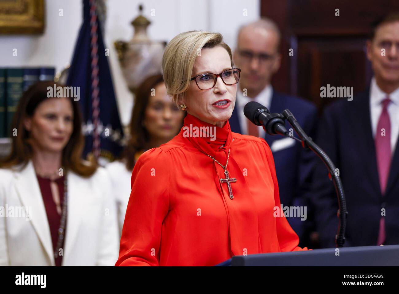 GSK CEO Emma Walmsley delivers remarks, following US President Donald ...