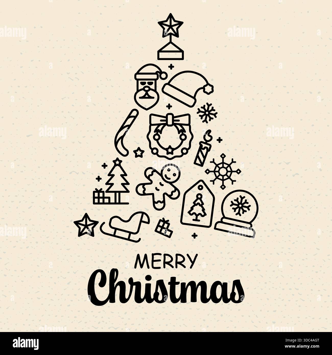 Merry Christmas Greeting Card Triangle Shape Christmas Tree Icon Black ...