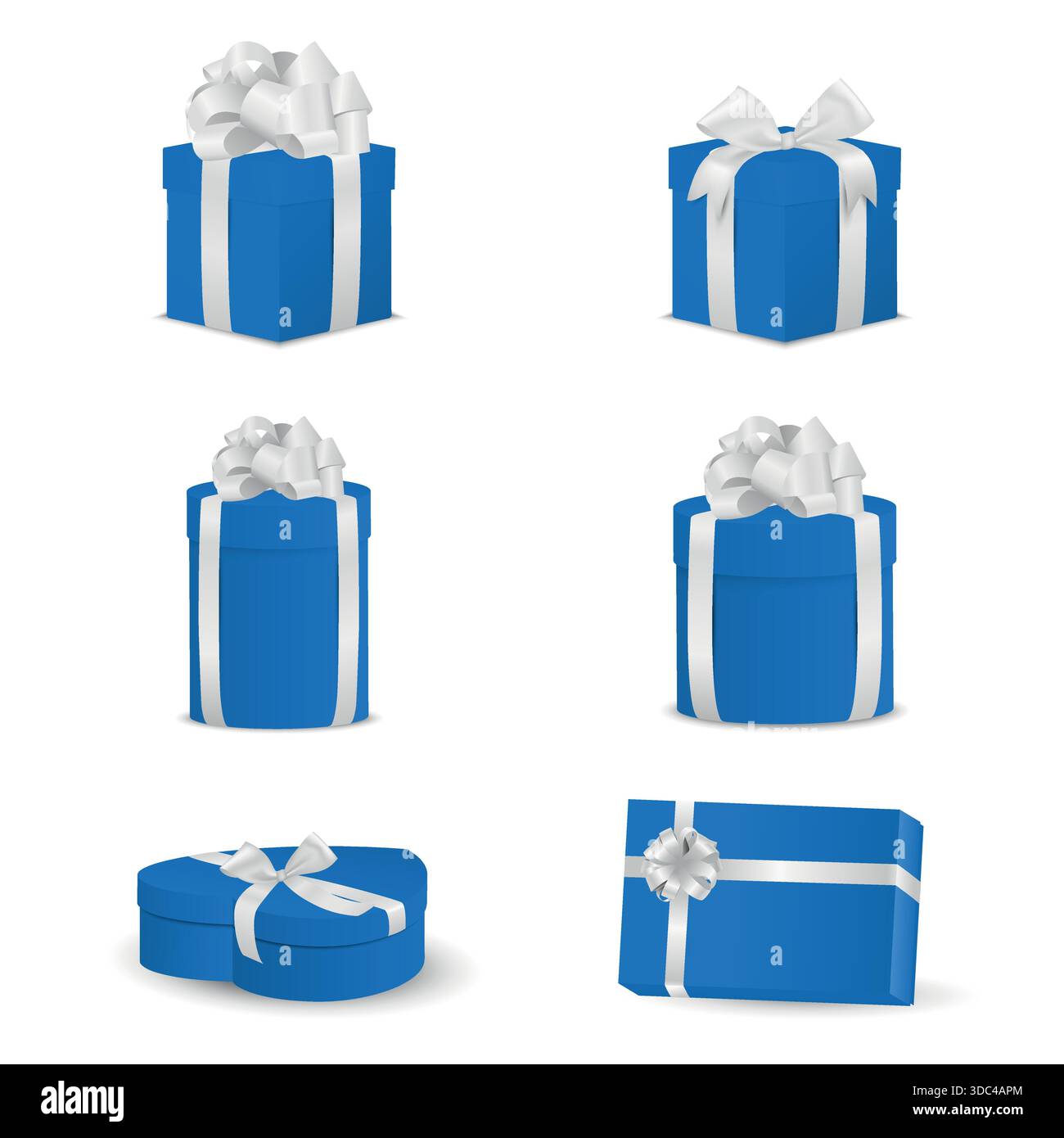 Vector 3d Blue Gift Boxes Set with White Ribbon Bow, Realistic 3d ...