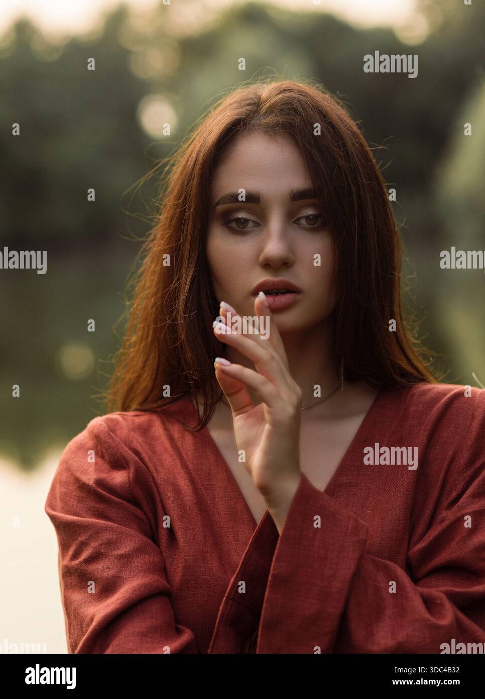 Beautiful slender girl sits hi-res stock photography and images - Alamy