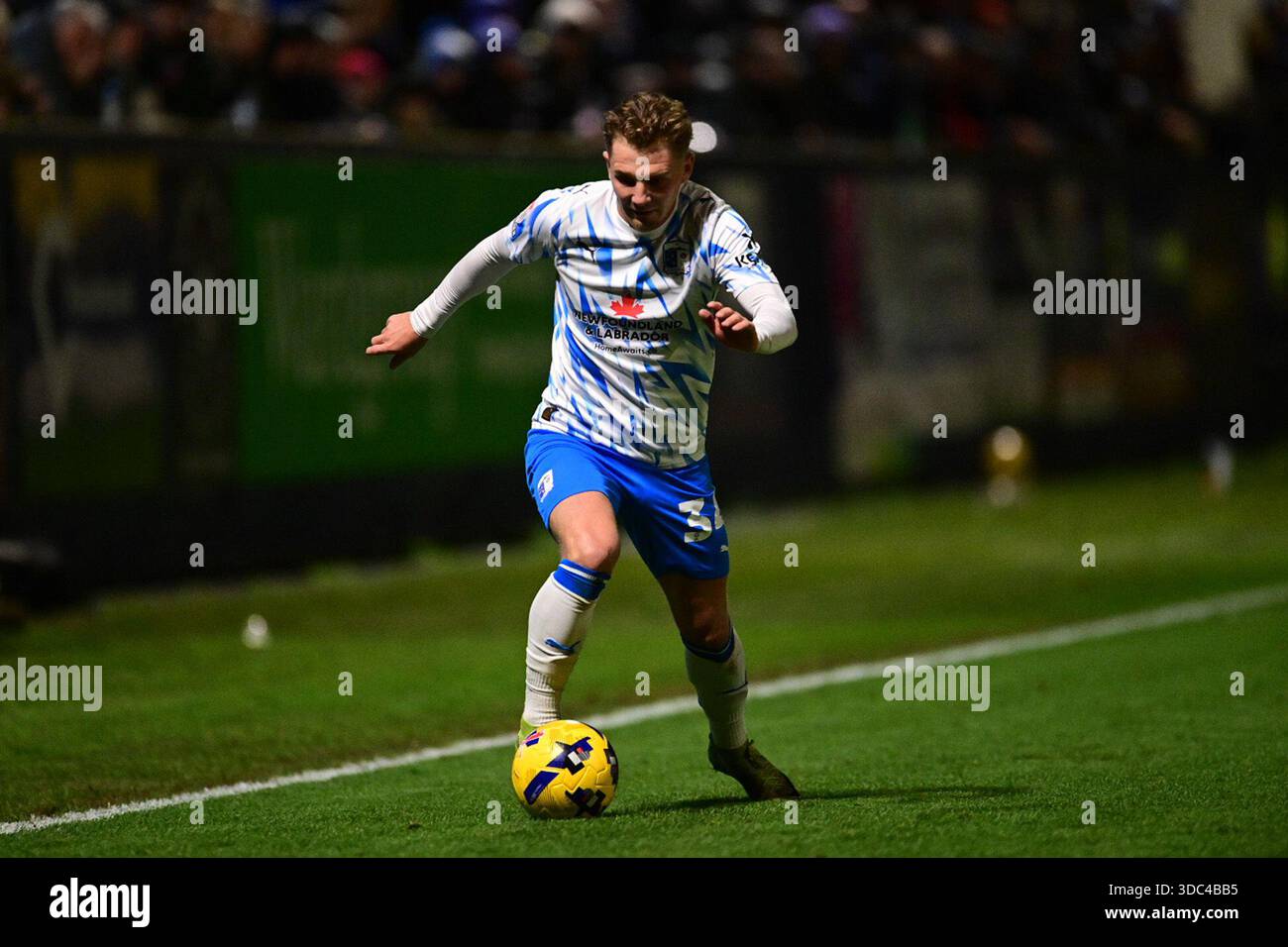 Barrow's Ben Whitfield attacks the Cheltenham Town defence during the ...
