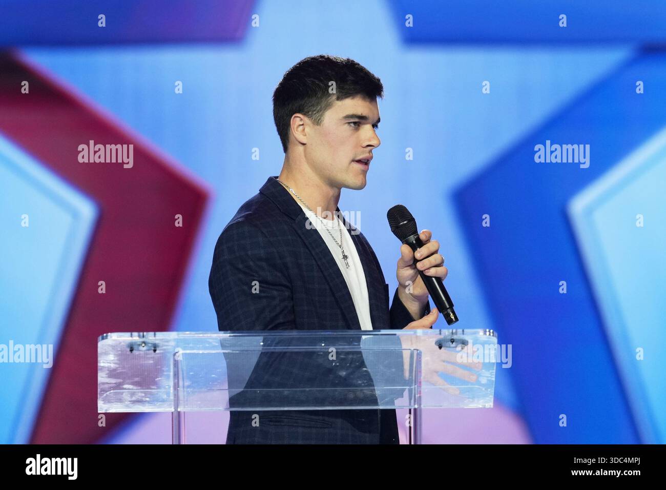 Chicago Cubs' Matt Shaw speaks during Turning Point USA's AmericaFest ...