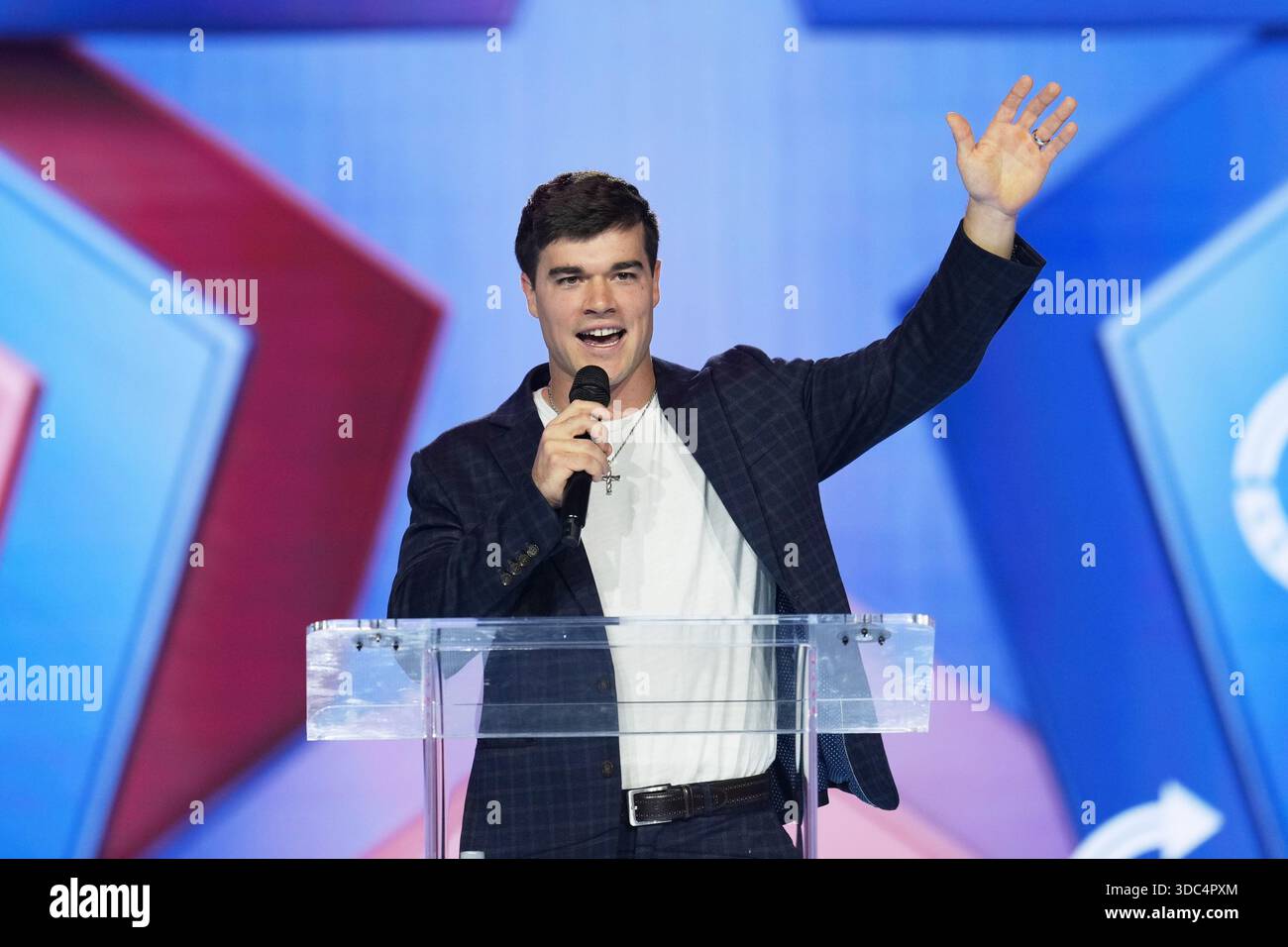 Chicago Cubs' Matt Shaw speaks during Turning Point USA's AmericaFest ...