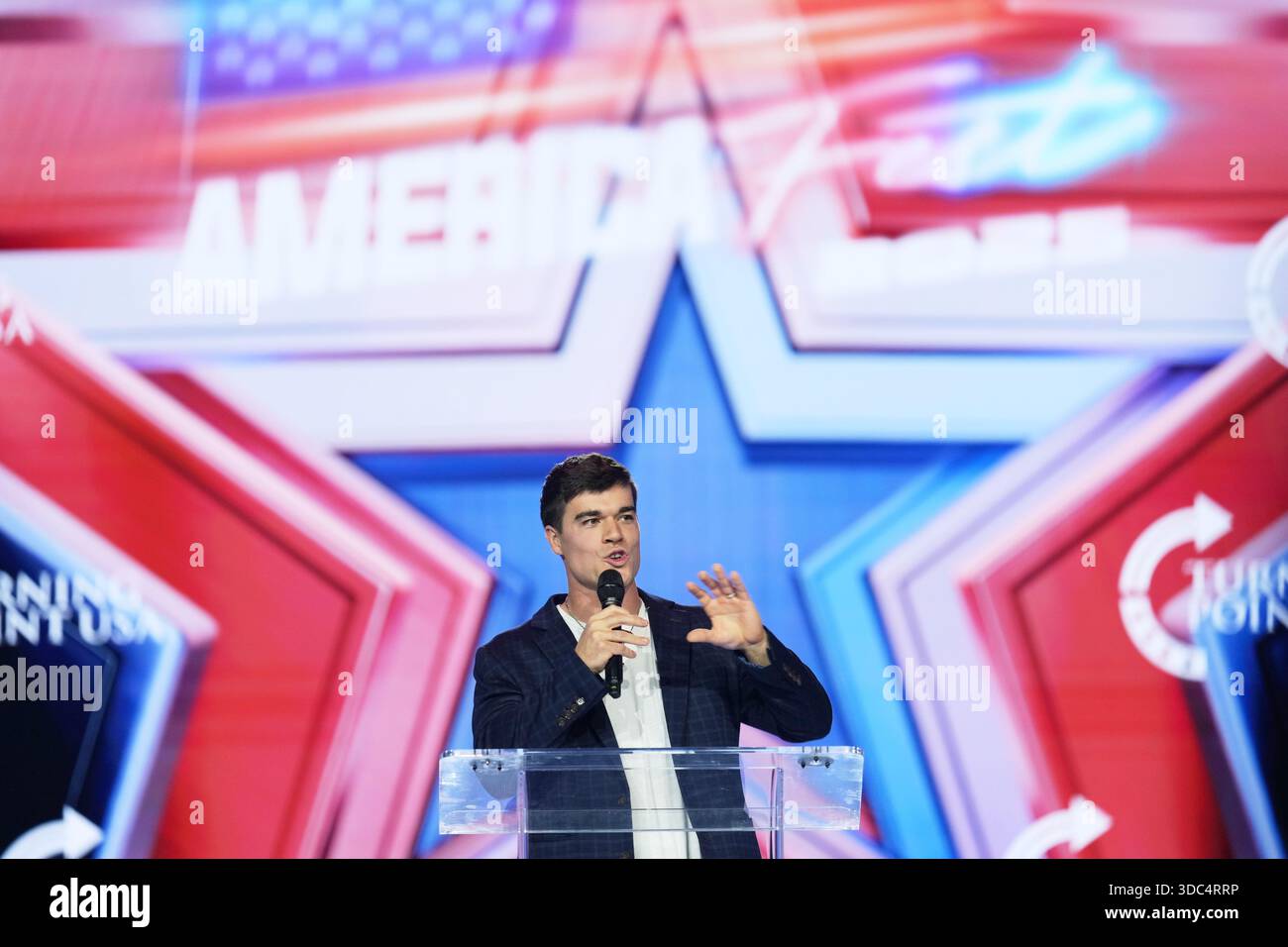 Chicago Cubs' Matt Shaw speaks during Turning Point USA's AmericaFest ...
