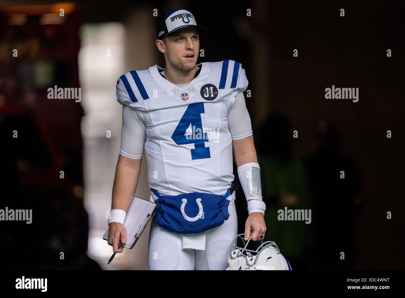 Indianapolis Colts quarterback Brett Rypien is pictured before an NFL ...