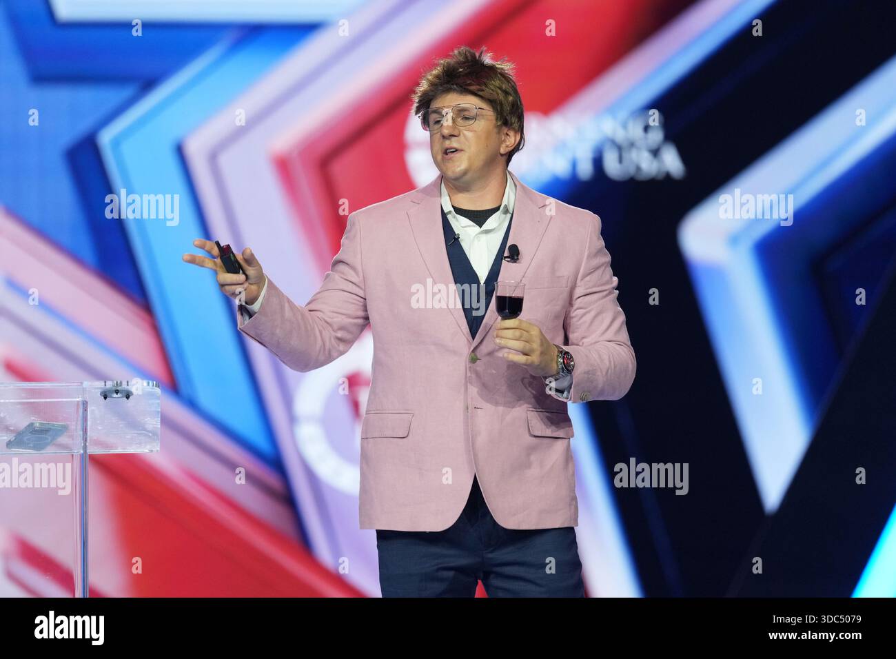 James O'Keefe speaks during Turning Point USA's AmericaFest 2025 ...