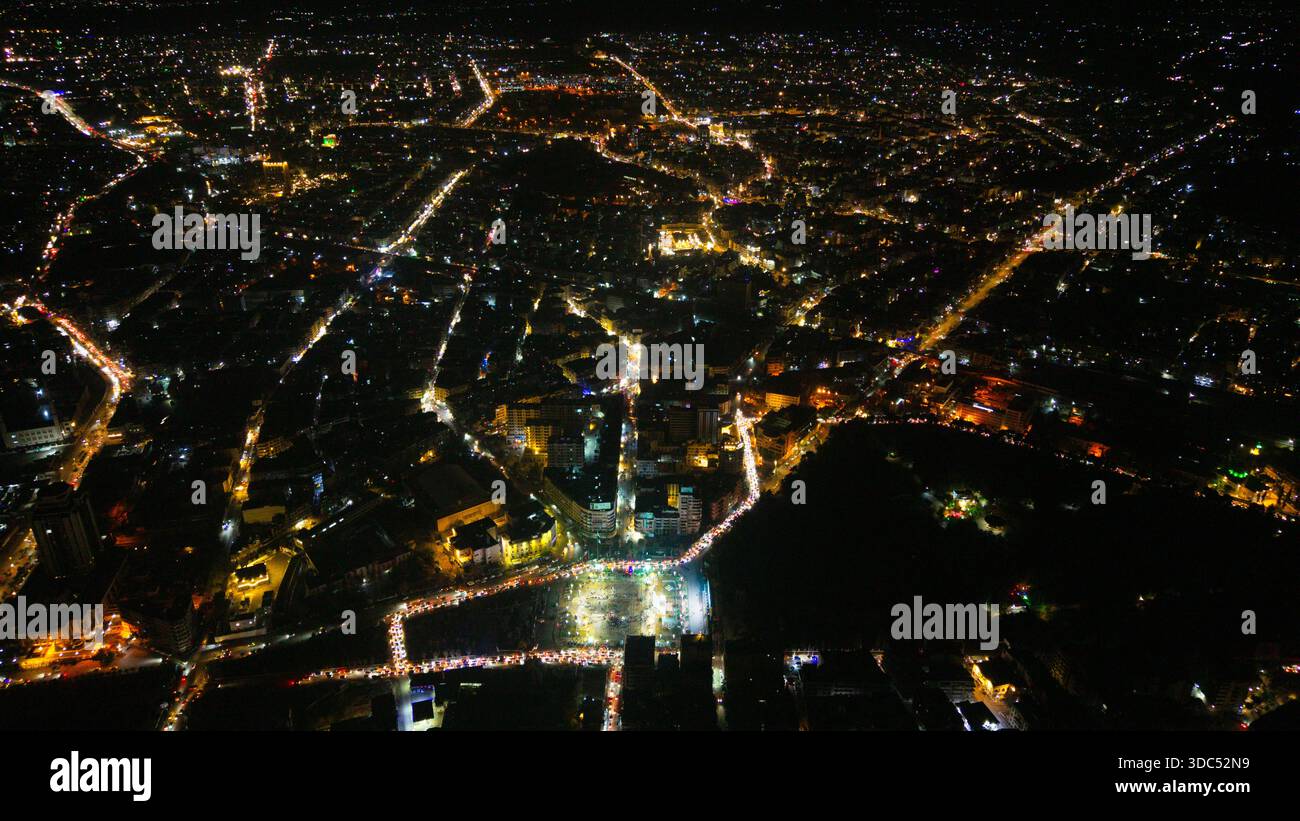 A Drone night view of Aleppo, Syria on December 19, 2025, showing ...