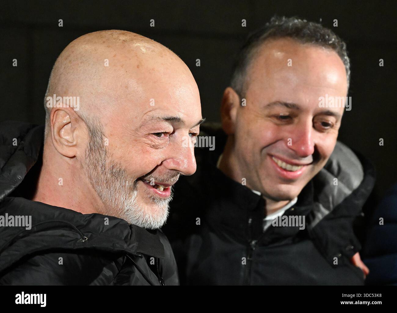 Daniel Jolivet, left, smiles as he hugs his lawyer Nicholas St-Jacques ...