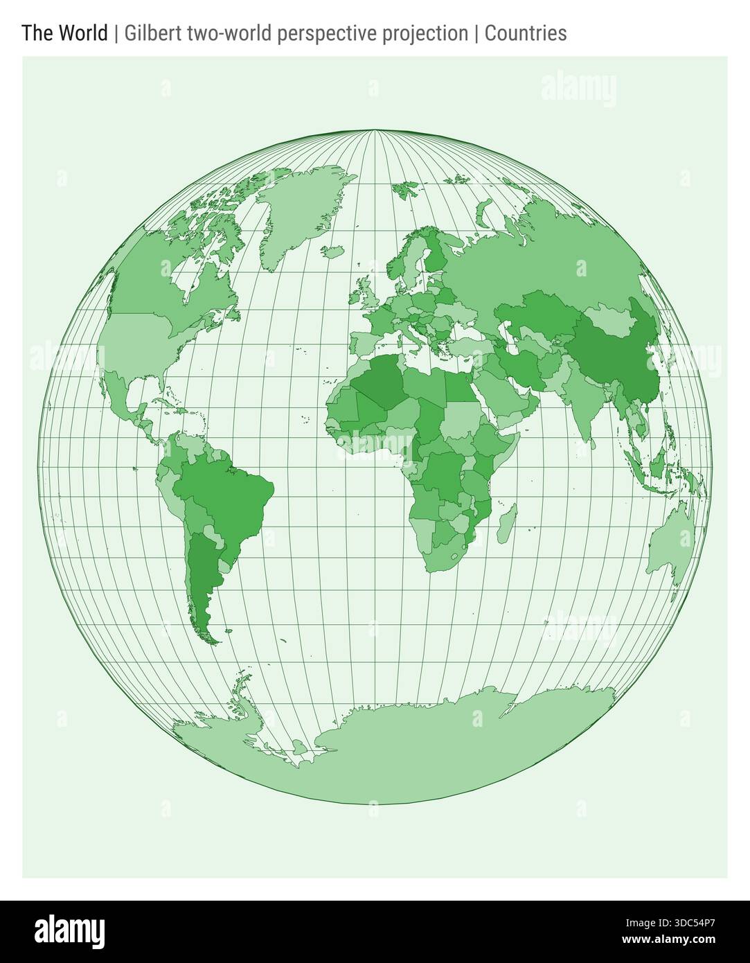 World Map. Gilbert two-world perspective projection. Countries style ...