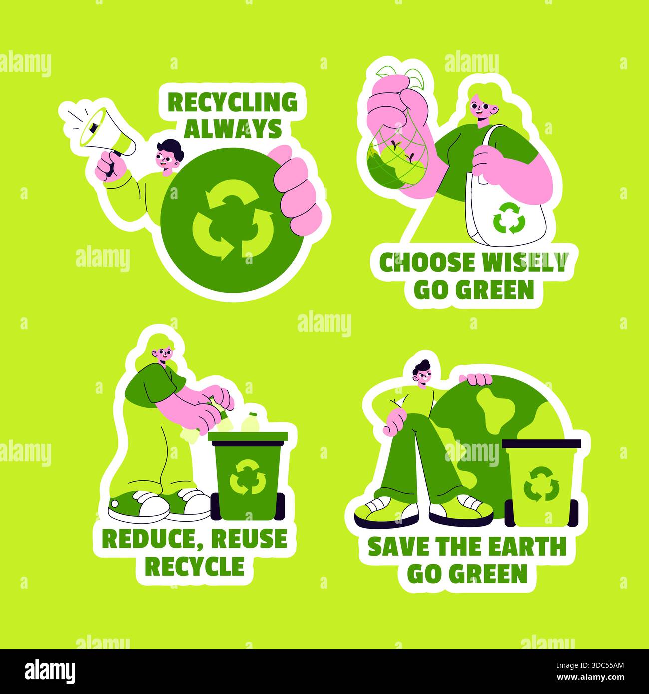 Plastic Waste Reduction Campaign Flat Cartoon Hand Drawn Eco Label ...
