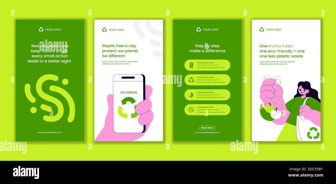 Plastic Waste Reduction Campaign Flat Cartoon Social Media Stories ...