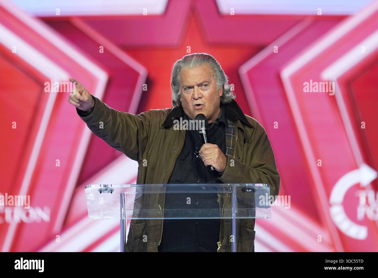 Steve Bannon speaks during Turning Point USA's AmericaFest 2025, Friday ...