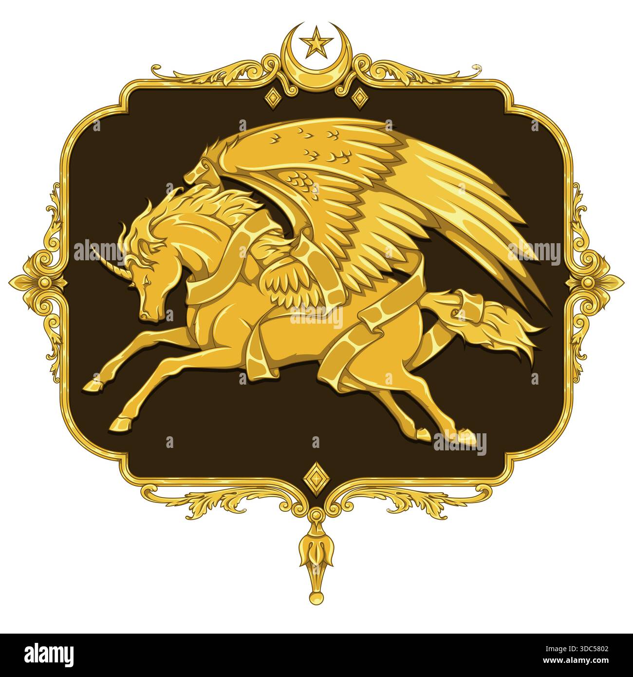 Pegasus with a ribbon and Victorian decor, winged horse from Greek ...