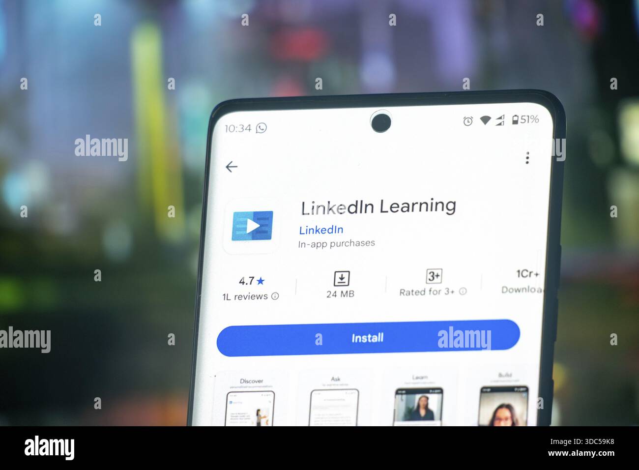 Screen of LinkedIn Learning app page, offering professional courses for ...