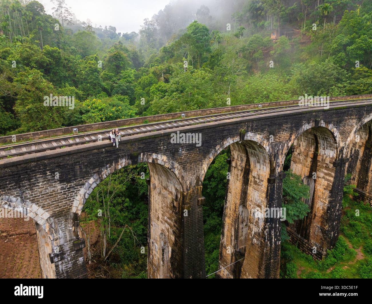 Aerial view of the Nine Arches Bridge Surrounded by Lush Jungle, Ella ...