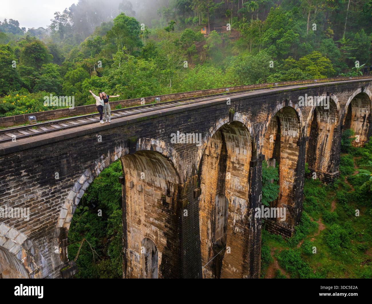 Aerial view of the Nine Arches Bridge Surrounded by Lush Jungle, Ella ...