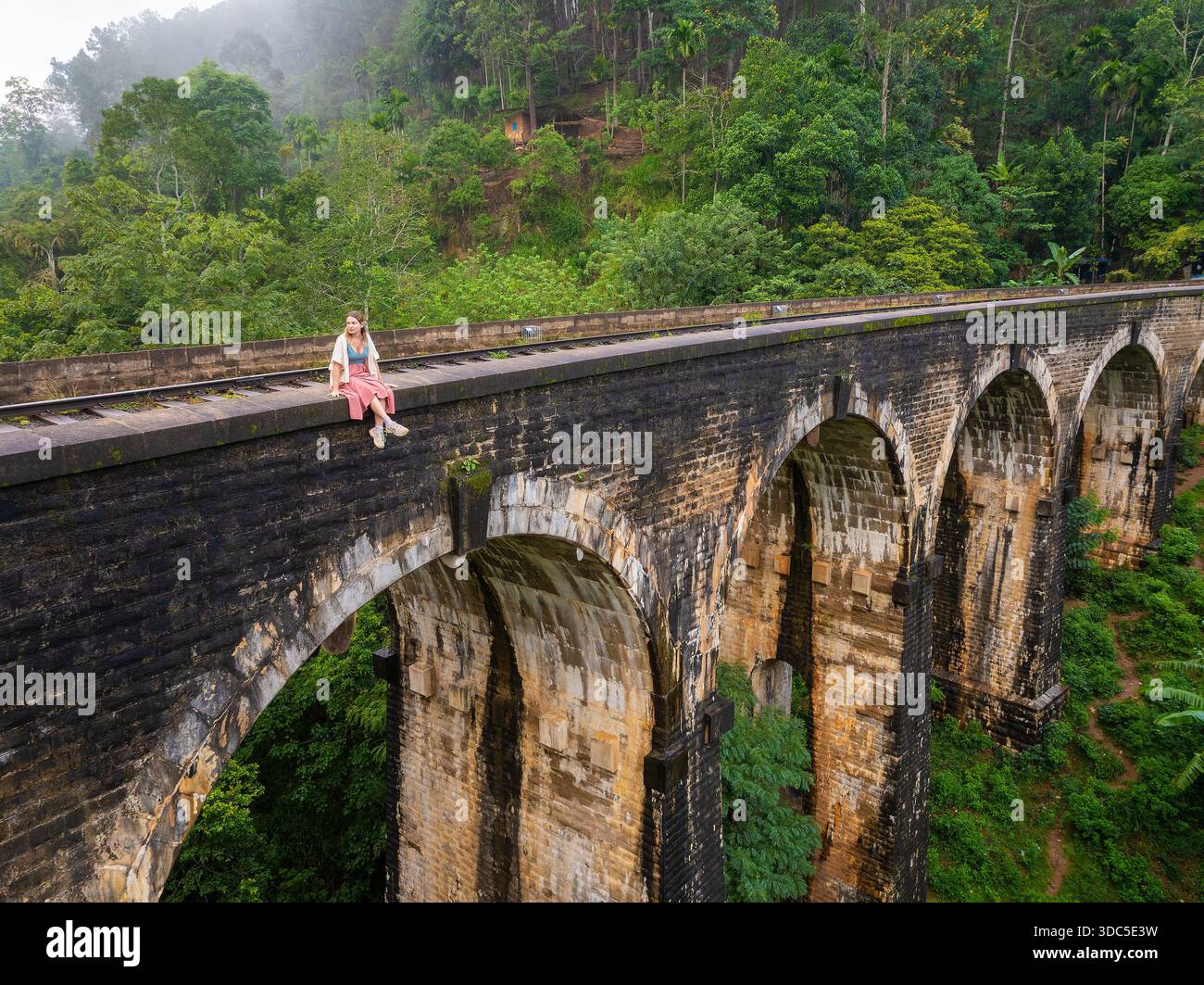 Aerial view of the Nine Arches Bridge Surrounded by Lush Jungle, Ella ...