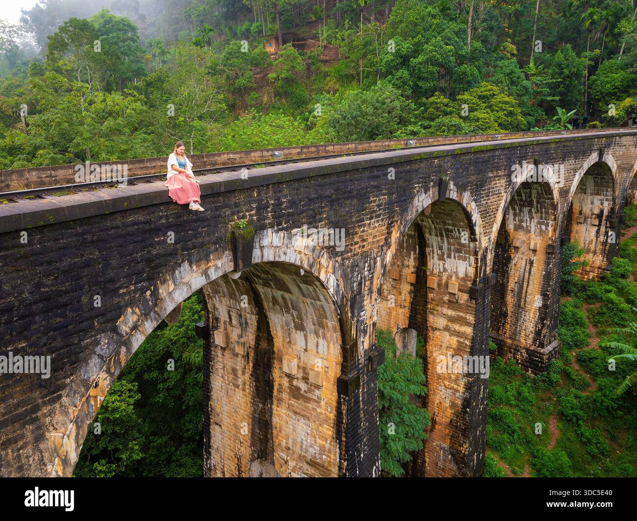 Aerial view of the Nine Arches Bridge Surrounded by Lush Jungle, Ella ...