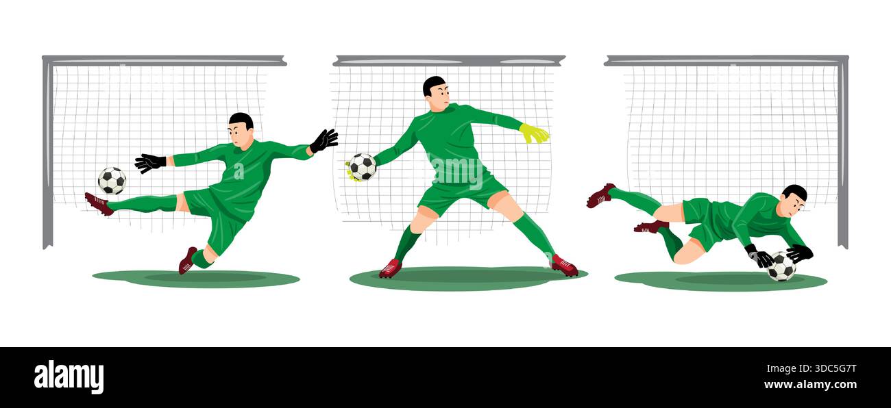 Goalkeeper is saving the ball, Set of football or soccer player cartoon ...