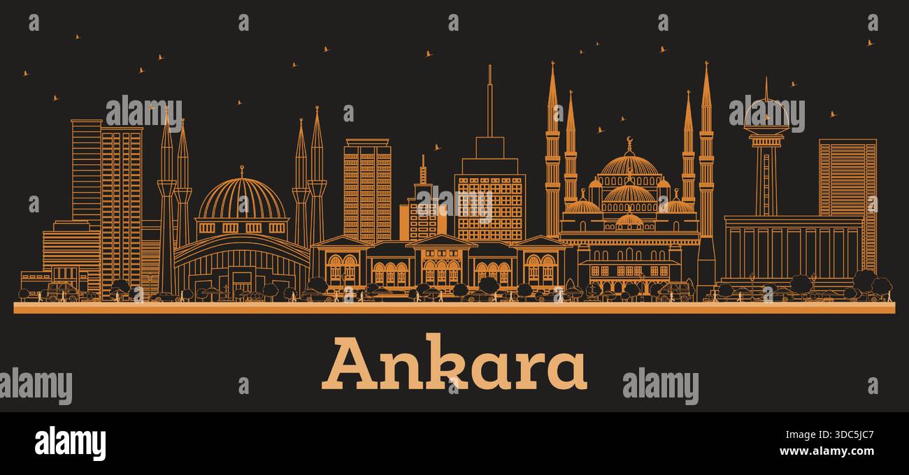 Outline Ankara Turkey City Skyline with orange Buildings. Vector ...