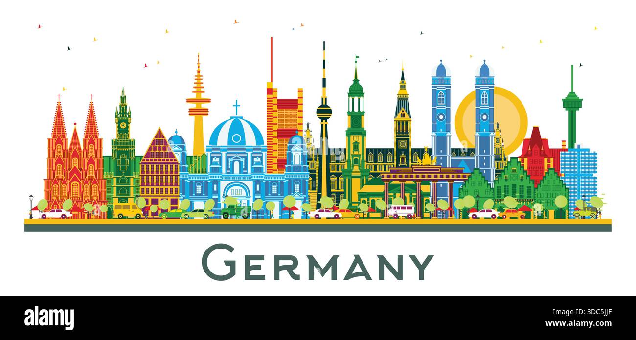 Germany City Skyline with Color Buildings isolated on white. Vector ...