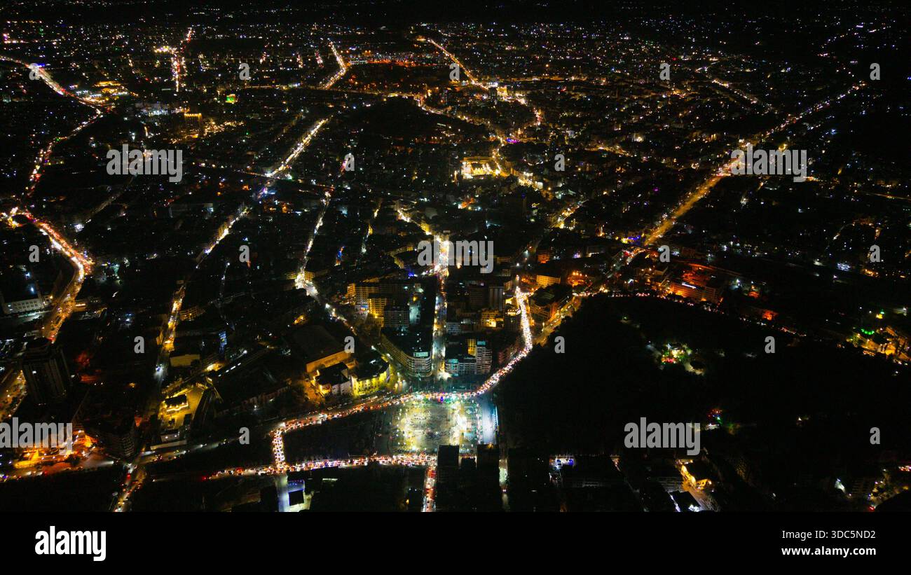 A Drone night view of Aleppo, Syria on December 19, 2025, showing ...