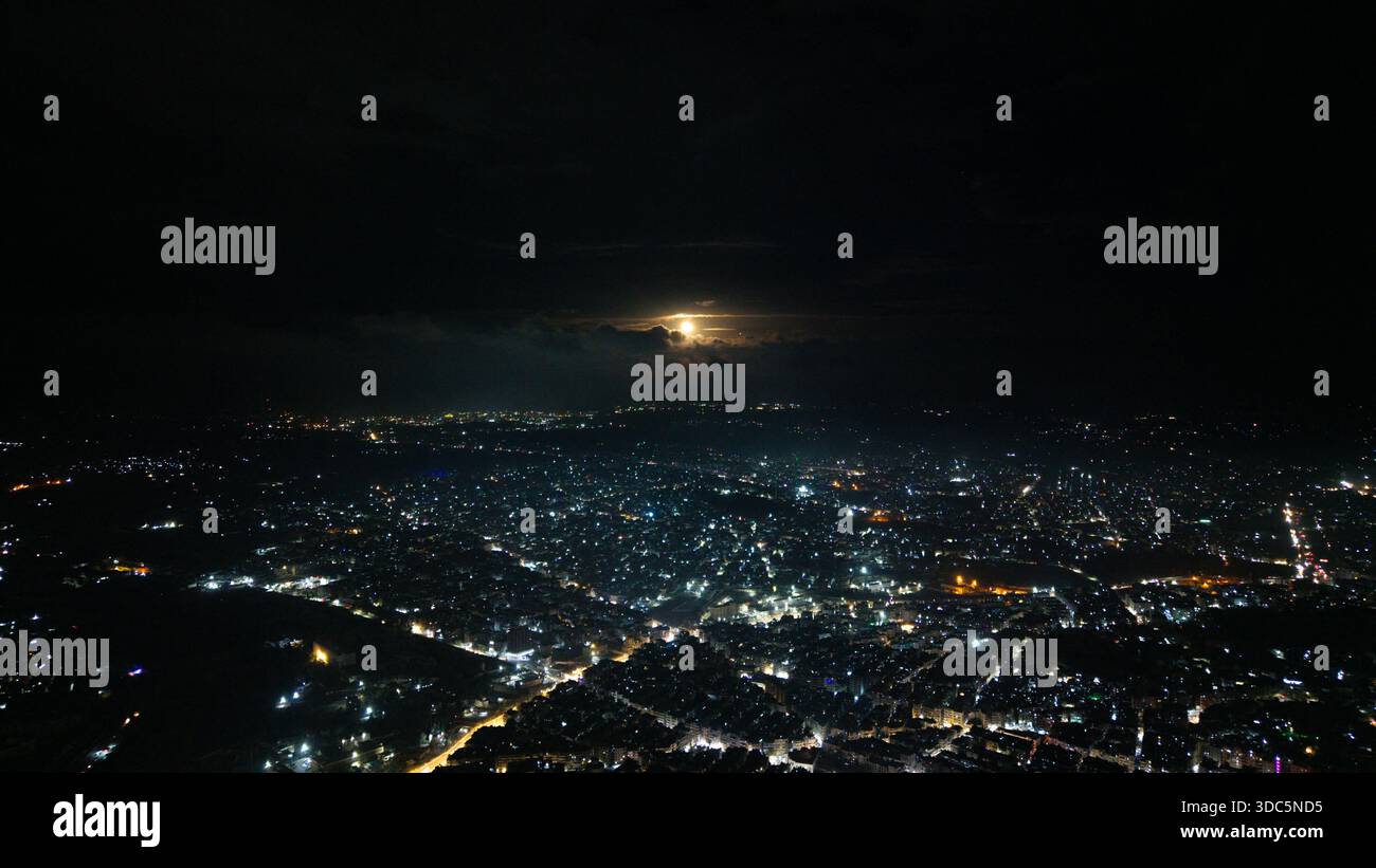 A Drone night view of Aleppo, Syria on December 19, 2025, showing ...