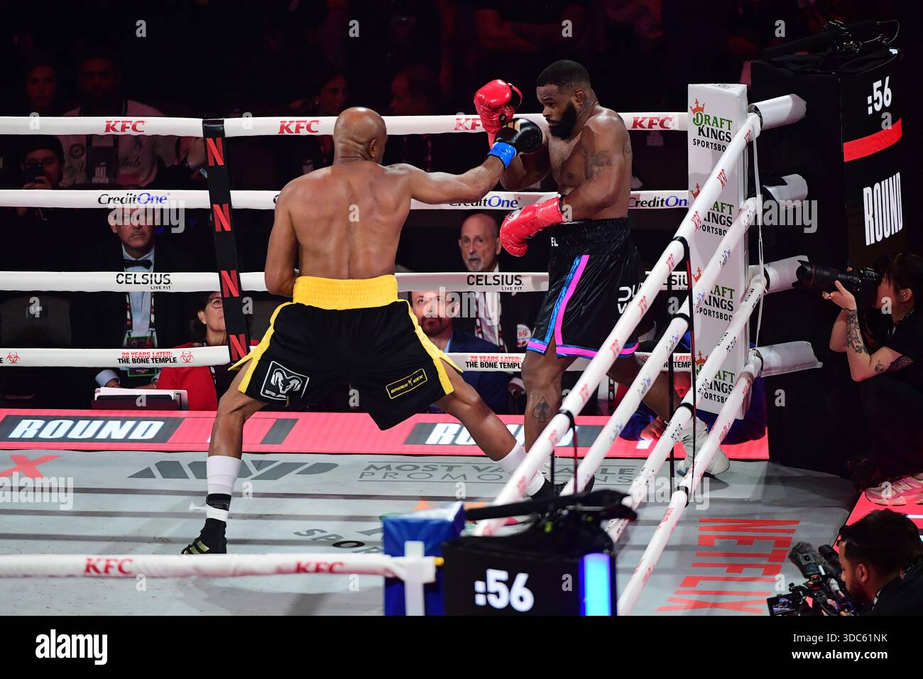 Anderson Silva lands a jab during his boxing match at the Kaseya Center ...