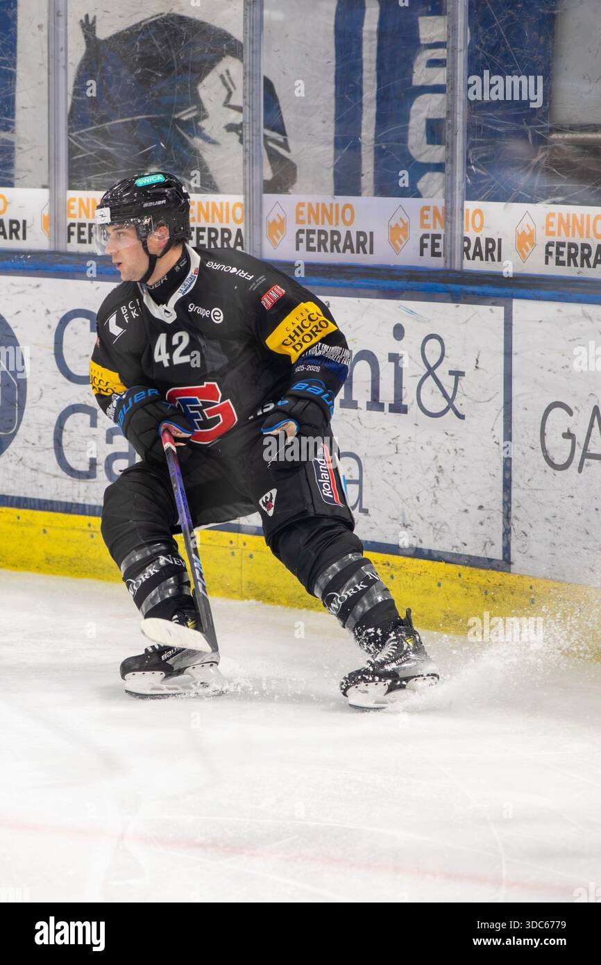 AMBRI, SWITZERLAND - DECEMBER 19: Kyle Rau of Fribourg in action during ...