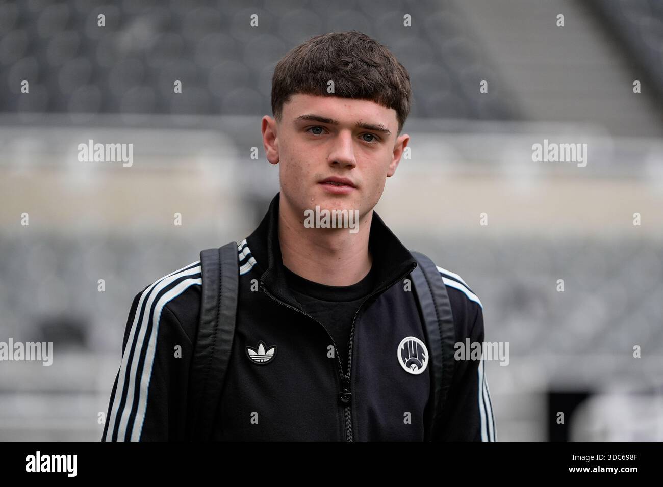 Lewis Miley of Newcastle United arrives at the stadium during the ...