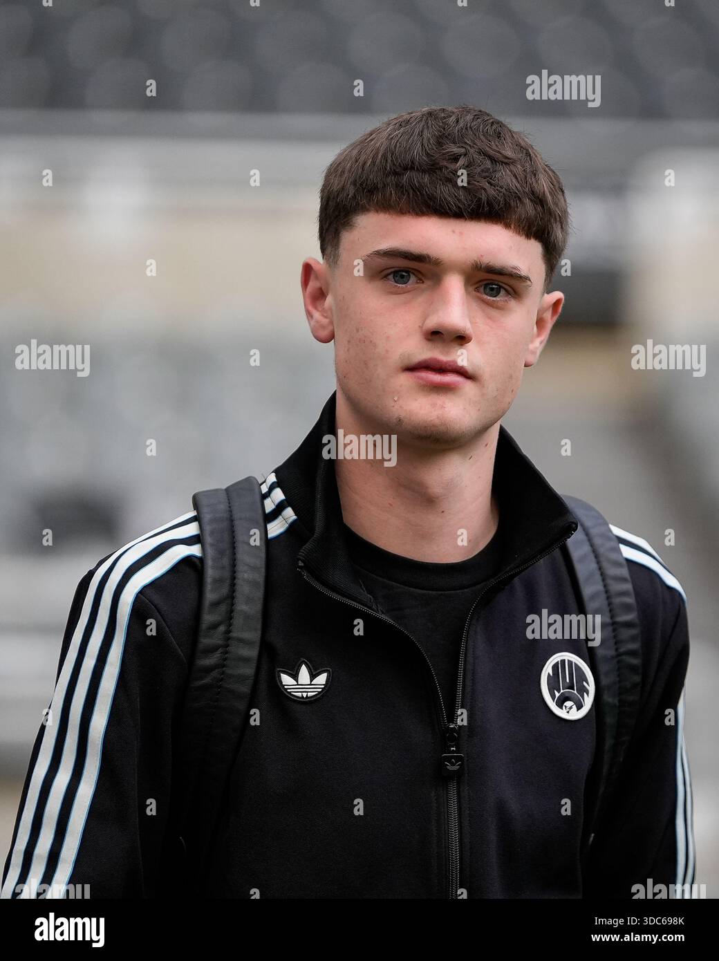 Lewis Miley of Newcastle United arrives at the stadium during the ...