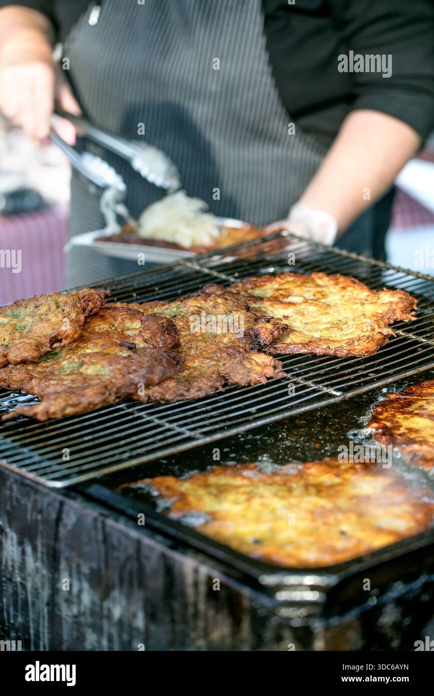 Street food festival in Europe. Traditional Hungarian fast food dish ...