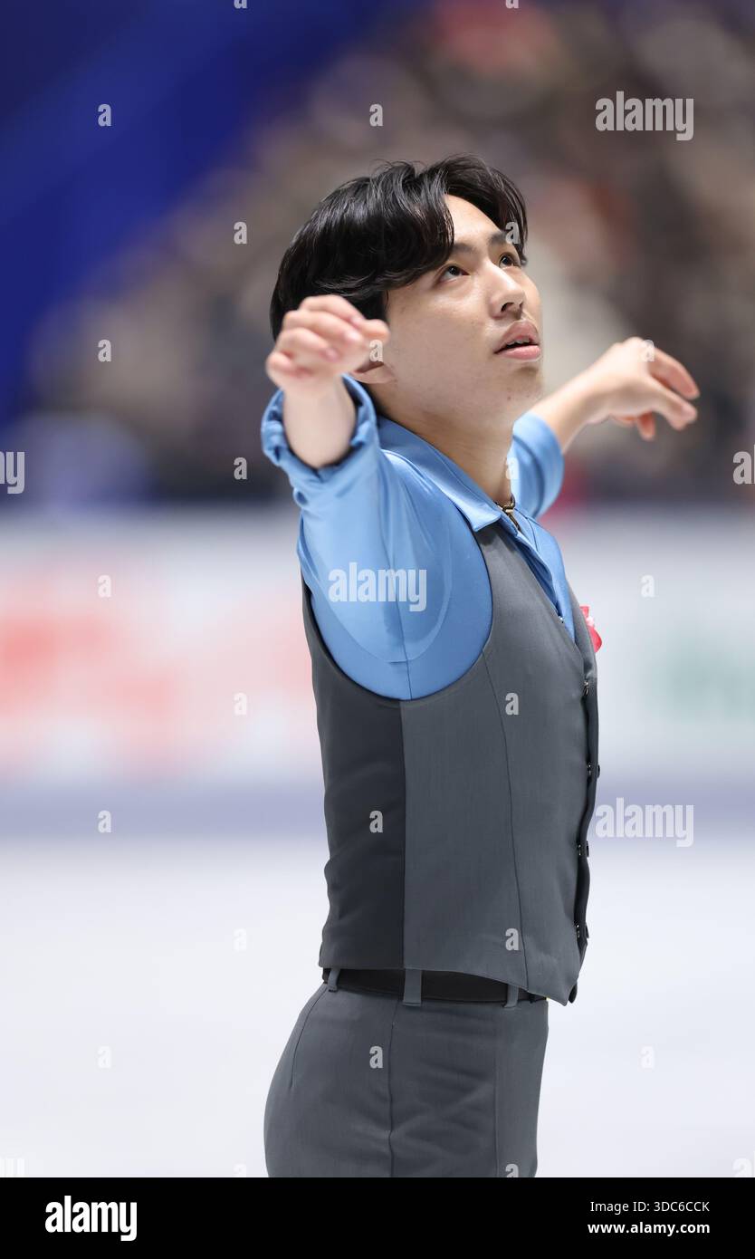 Kao MIURA reacts in the men's free skating at the Japan Figure Skating ...