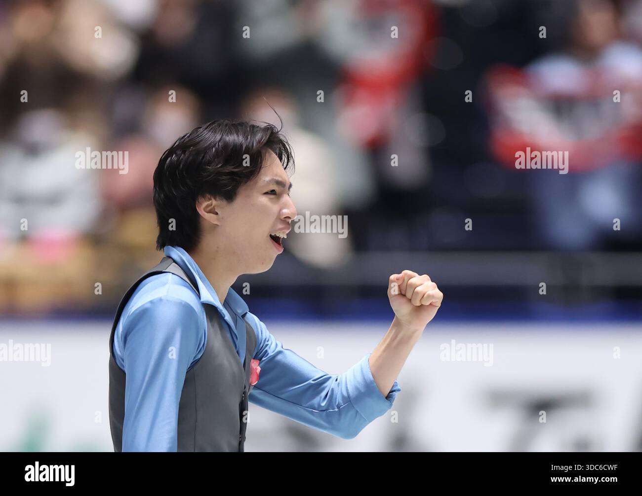 Kao MIURA reacts in the men's free skating at the Japan Figure Skating ...