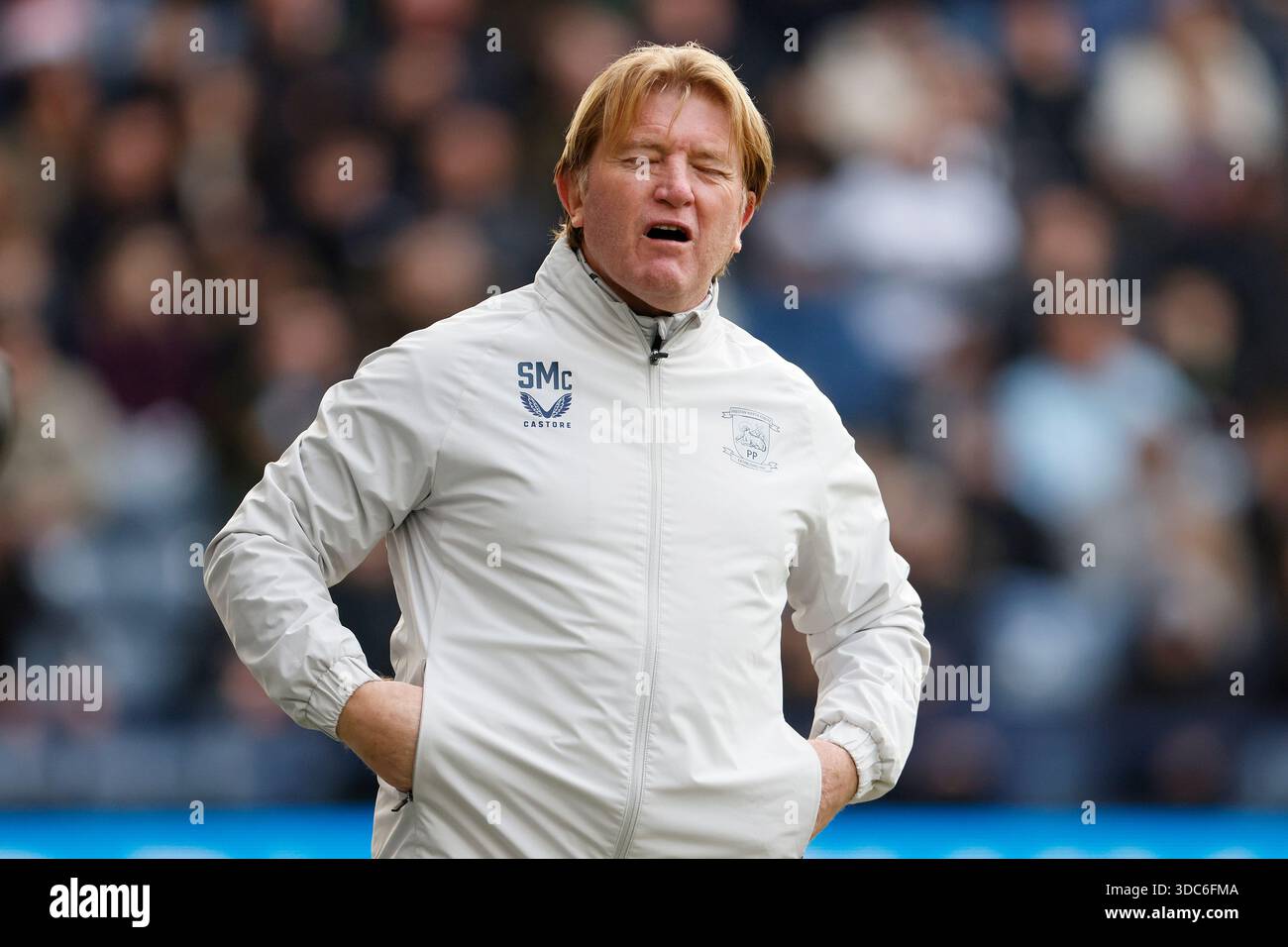Preston North End assistant manager Stuart McCall reacts during the Sky ...