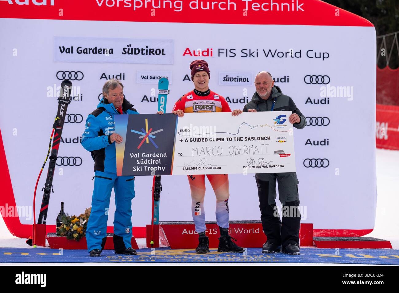 Marco Odermatt (SUI) receiving the Val Gardena Sudtirol Ski Trophy ...