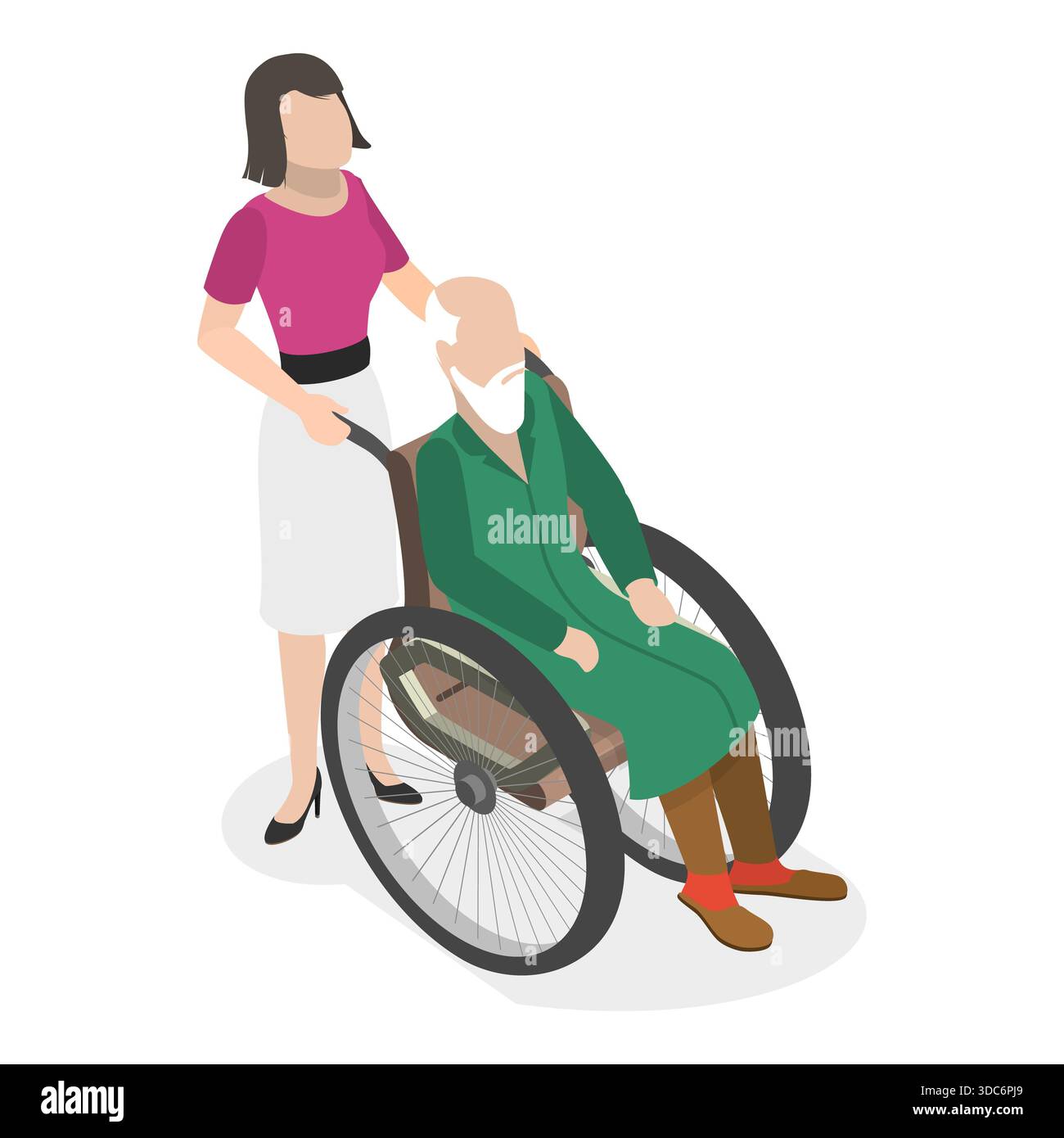 3D Isometric Flat Illustration of Elderly Care, Caregivers Assisting ...