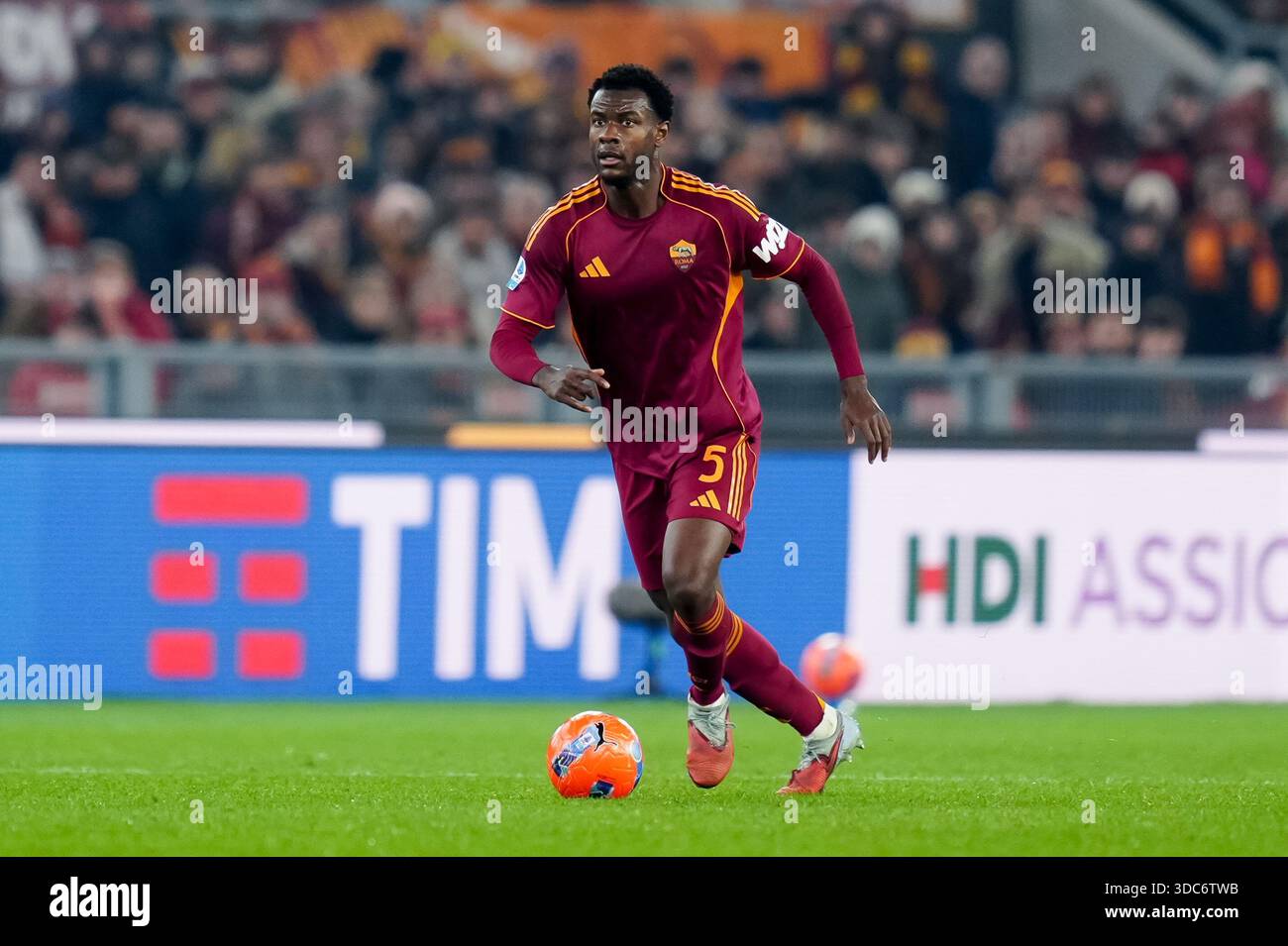 Evan Ndicka of AS Roma in action during the Serie A Enilive match ...