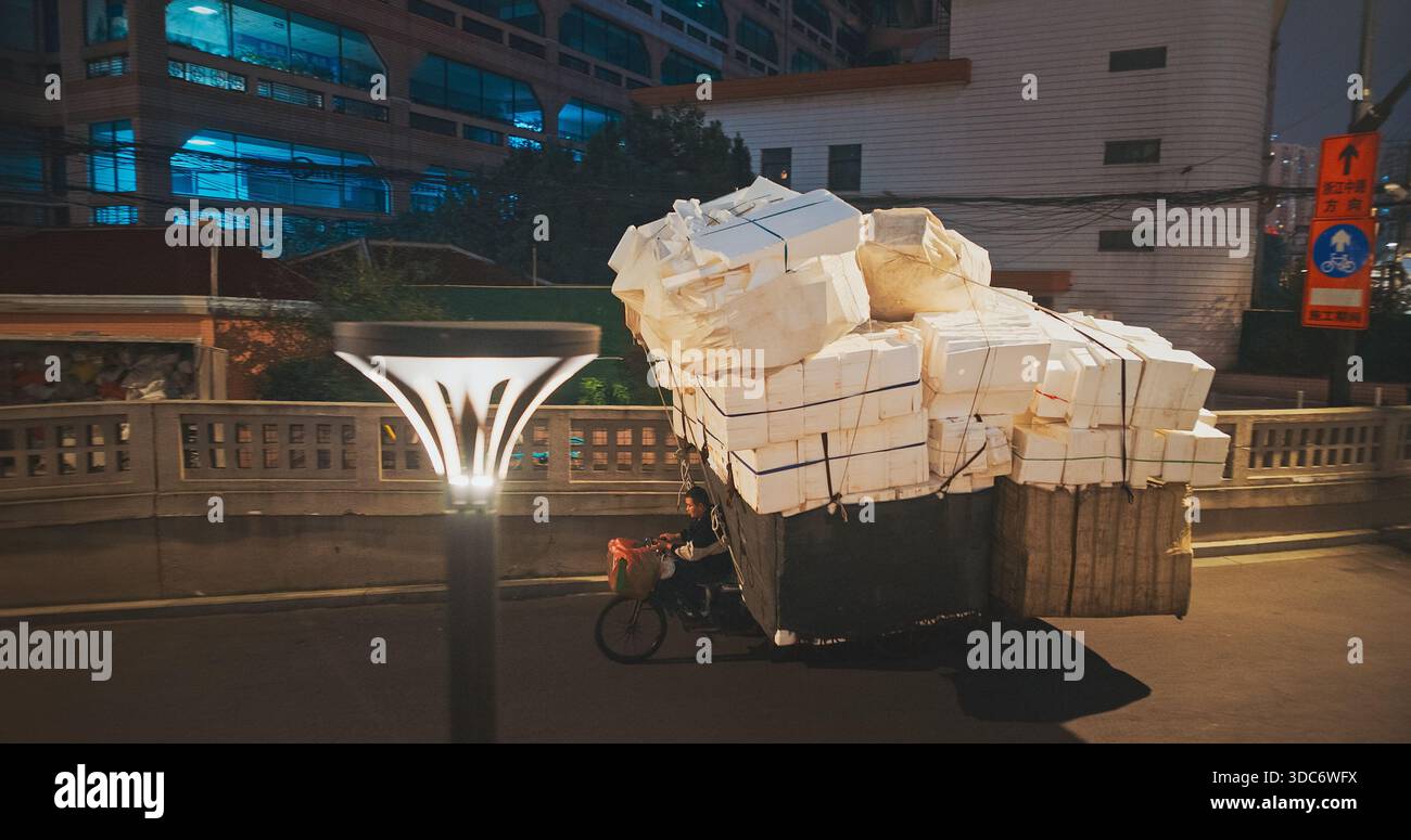 Late Night Urban Scene with Cargo and Traffic Along Riverside Stock ...