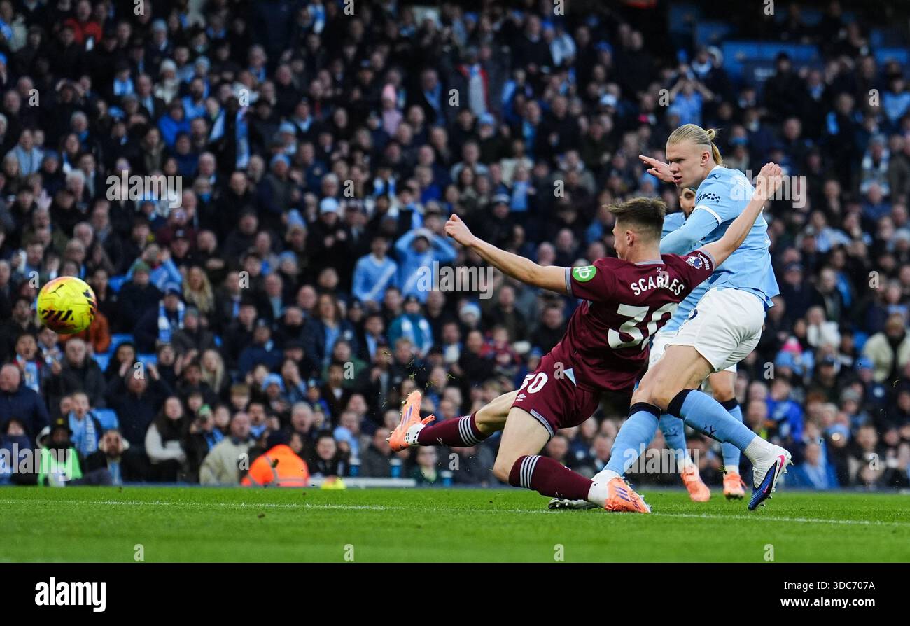 Manchester City's Erling Haaland scoring the opening goal during the ...