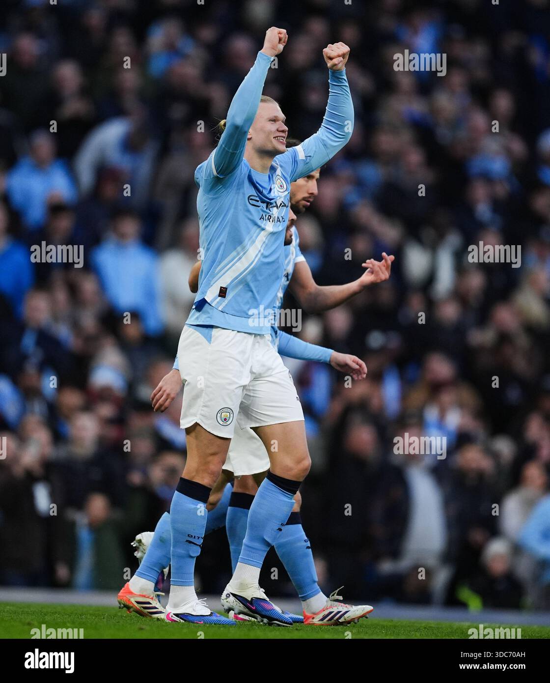 Manchester City's Erling Haaland celebrates scoring the opening goal ...