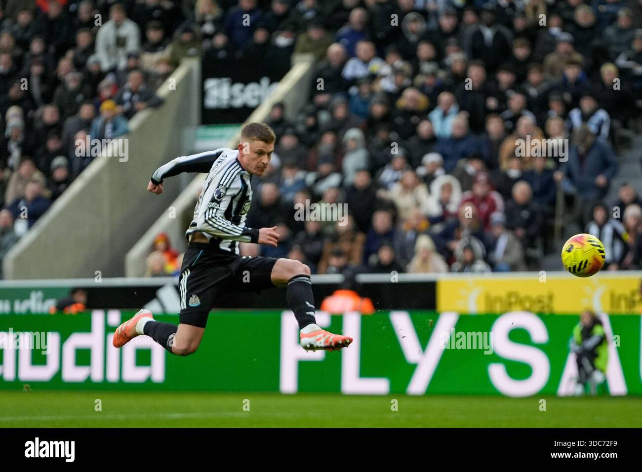 Harvey Barnes of Newcastle United takes a shot during the Premier ...